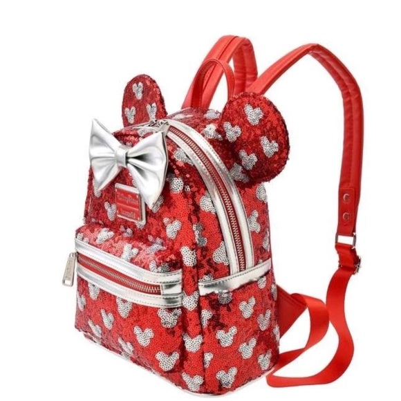 Loungefly | Bags | Disney Park Loungefly Red And Silver Sequin Backpack ...